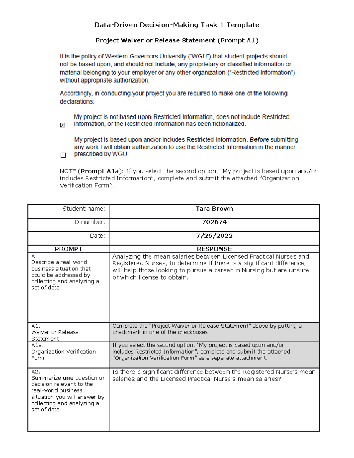 C207 Version 3 Task 1 Passed Data Driven Decision Making Task 1 Template Project Waiver Or