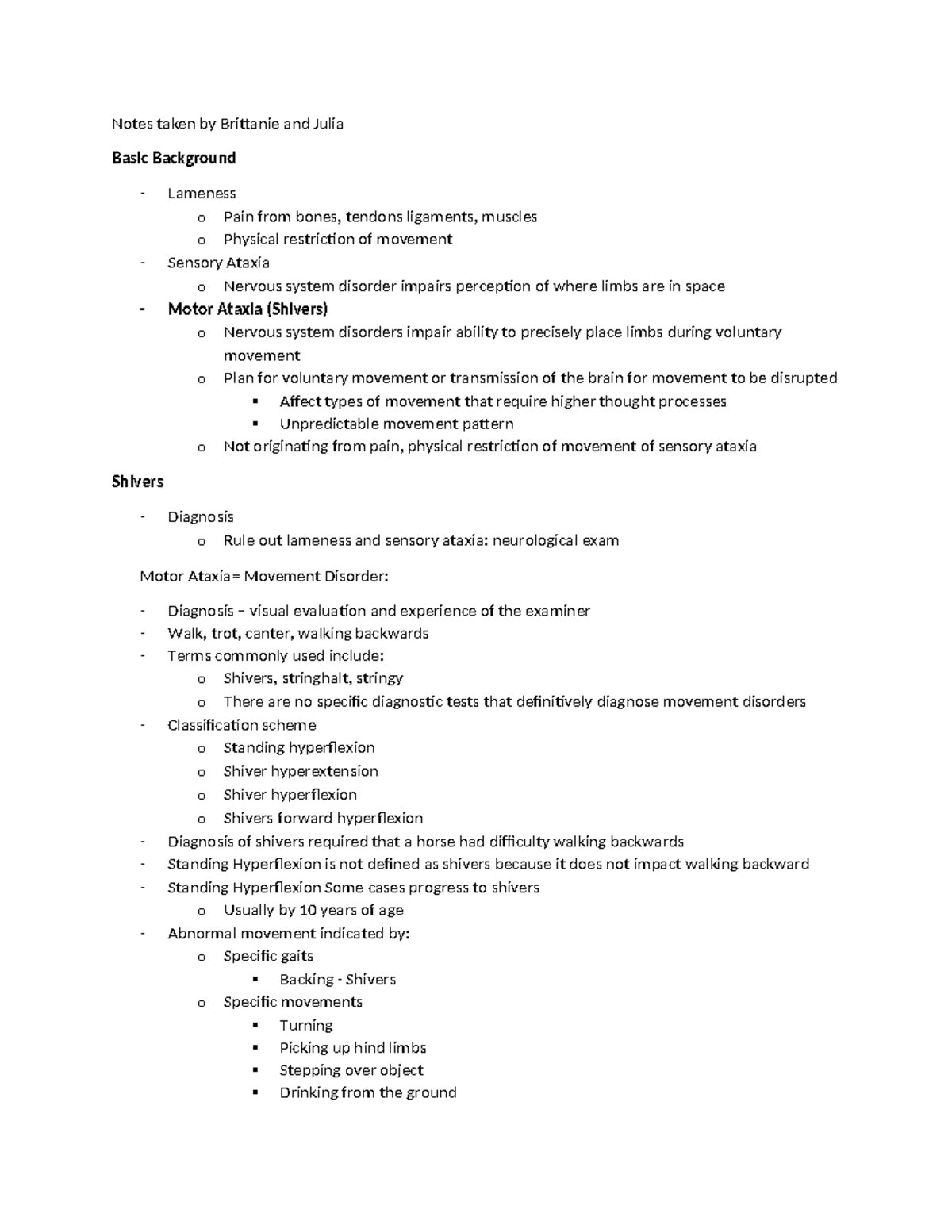 Stringhalt Anatomy Notes - Notes taken by Brittanie and Julia Basic ...