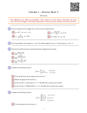 Exercise sheet 1 Calculus - Calculus 1 – Exercise Sheet Functions ...