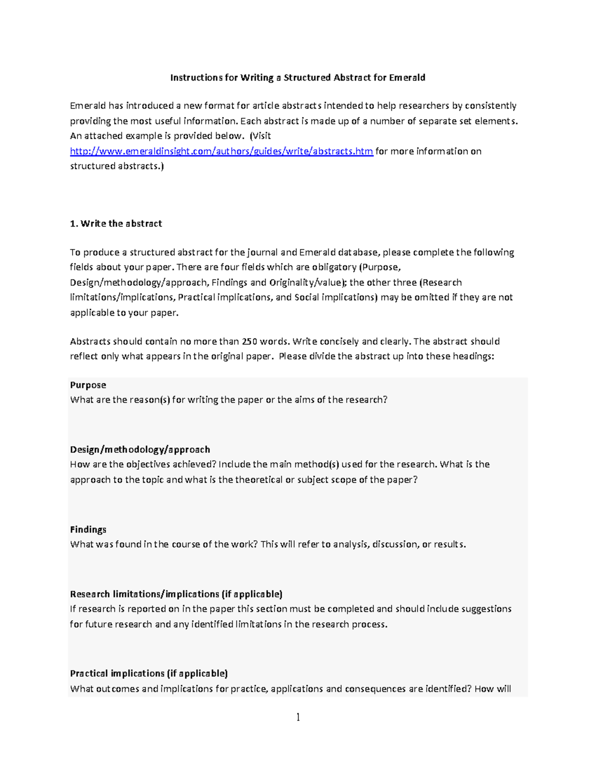 Writing an Abstract for Emerald - Instructions for Writing a Structured Abstract for Emerald ...