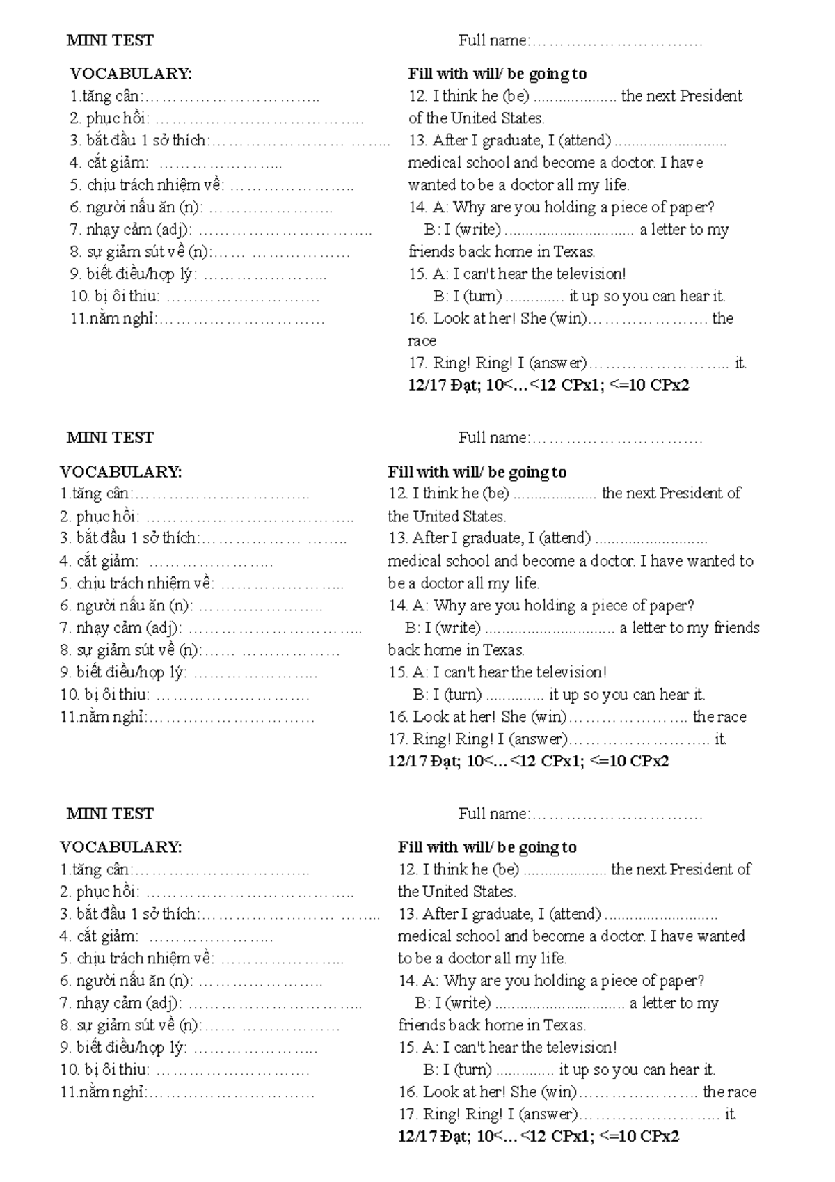 MINI TEST - It's a mini test for students to complete. - MINI TEST Full ...