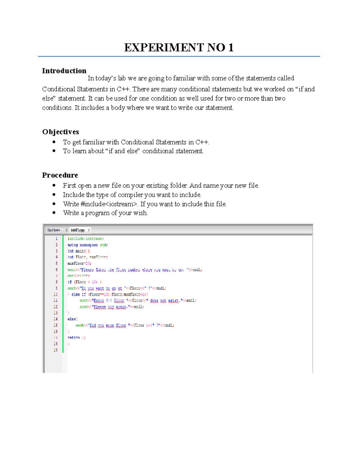 Exp 1 - No description - EXPERIMENT NO 1 Introduction In today’s lab we ...