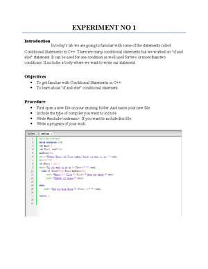 Experiment # 2 OOP - no........................... - Experiment no 2 Title: Nested conditions ...
