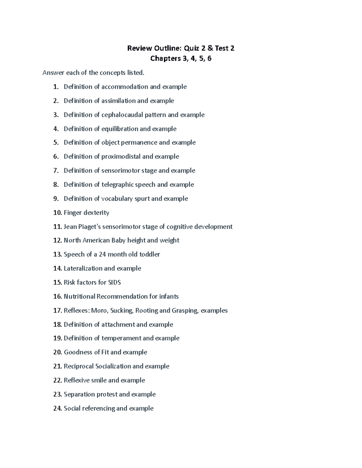 Quiz 2 & Test 2 Concepts - Review outline - Review Outline: Quiz 2 ...