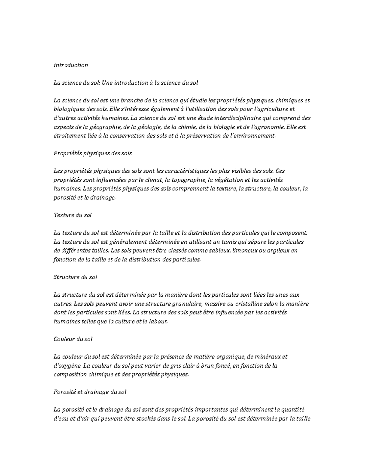 Soil Science Study Notes - Introduction La science du sol: Une ...
