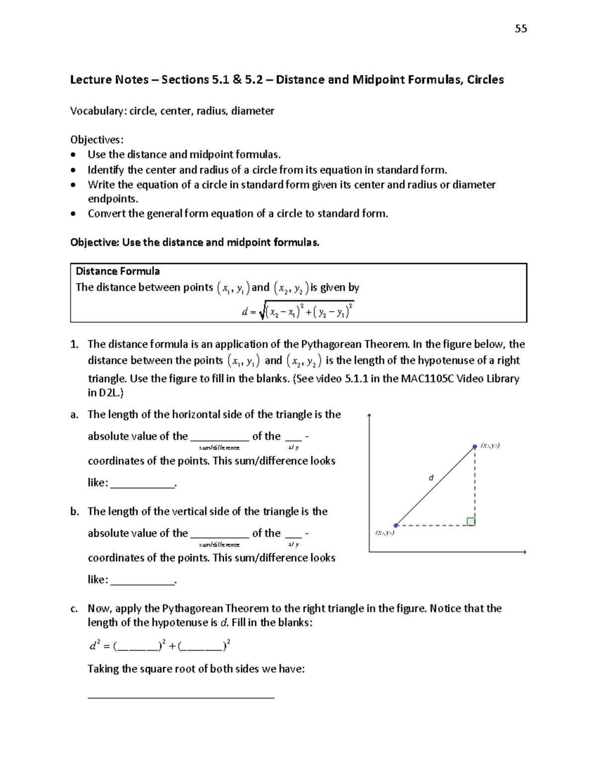 M1105C 5.1 & 5.2 LN Distance, Midpoint and Circles W PG NUMS - Lecture ...