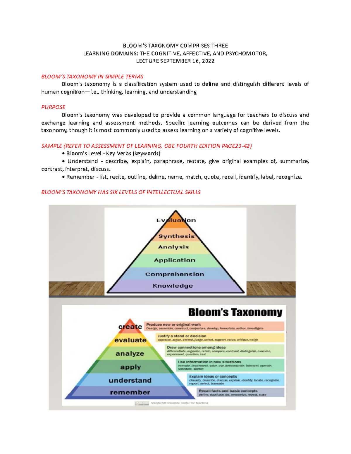 Blooms Power Point - BLOOM'S TAXONOMY COMPRISES THREE LEARNING DOMAINS ...
