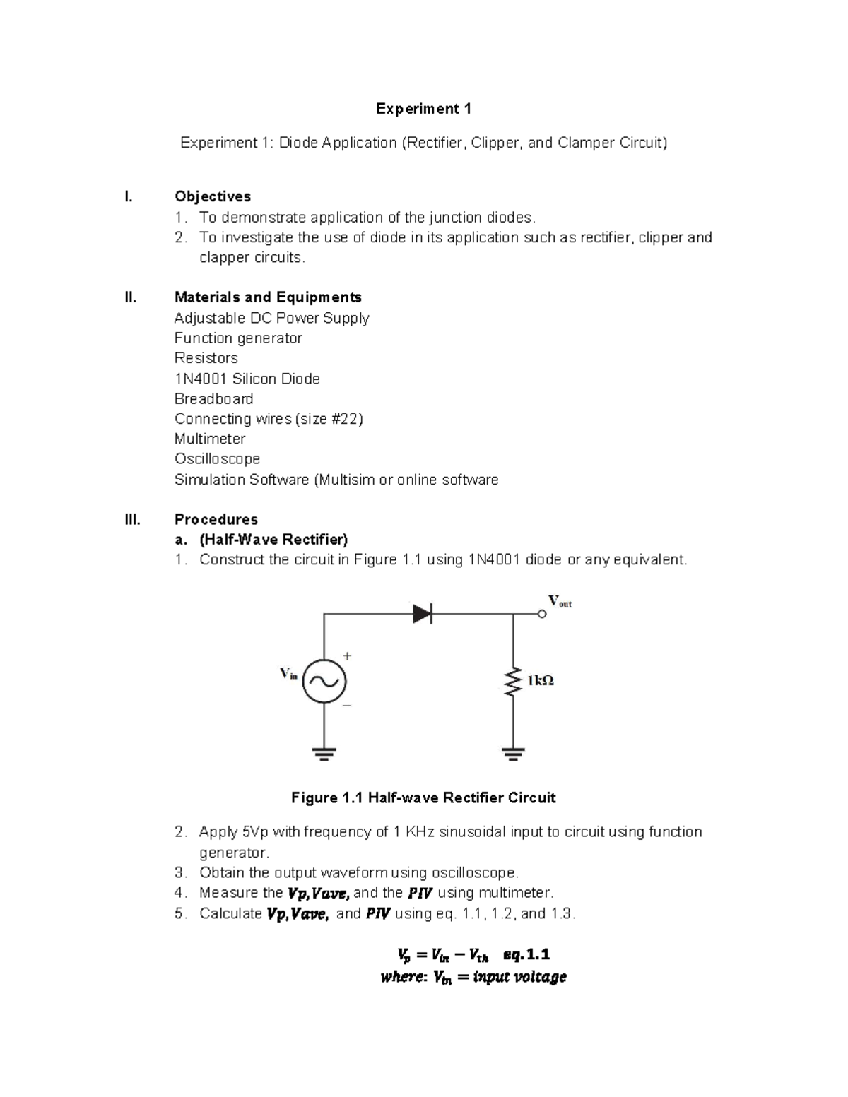 Lab-1 Diode Application - Experiment 1 Experiment 1: Diode Application ...