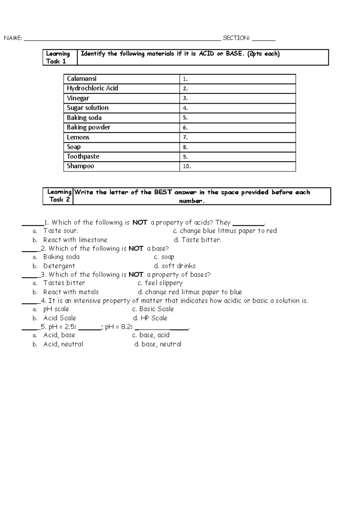Acidsbases- Activity - FAMILIARIZING WITH THE ACID AND BASES SOLUTIONS ...
