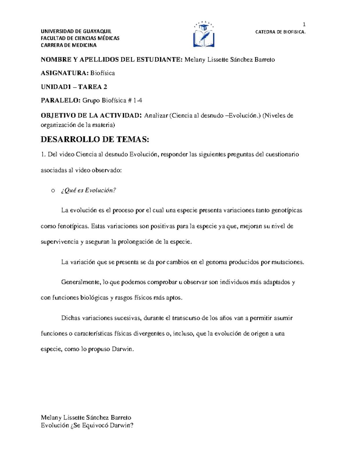 Tarea 2 - sdvsdv S - UNIVERSIDAD DE GUAYAQUIL FACULTAD DE CIENCIAS ...