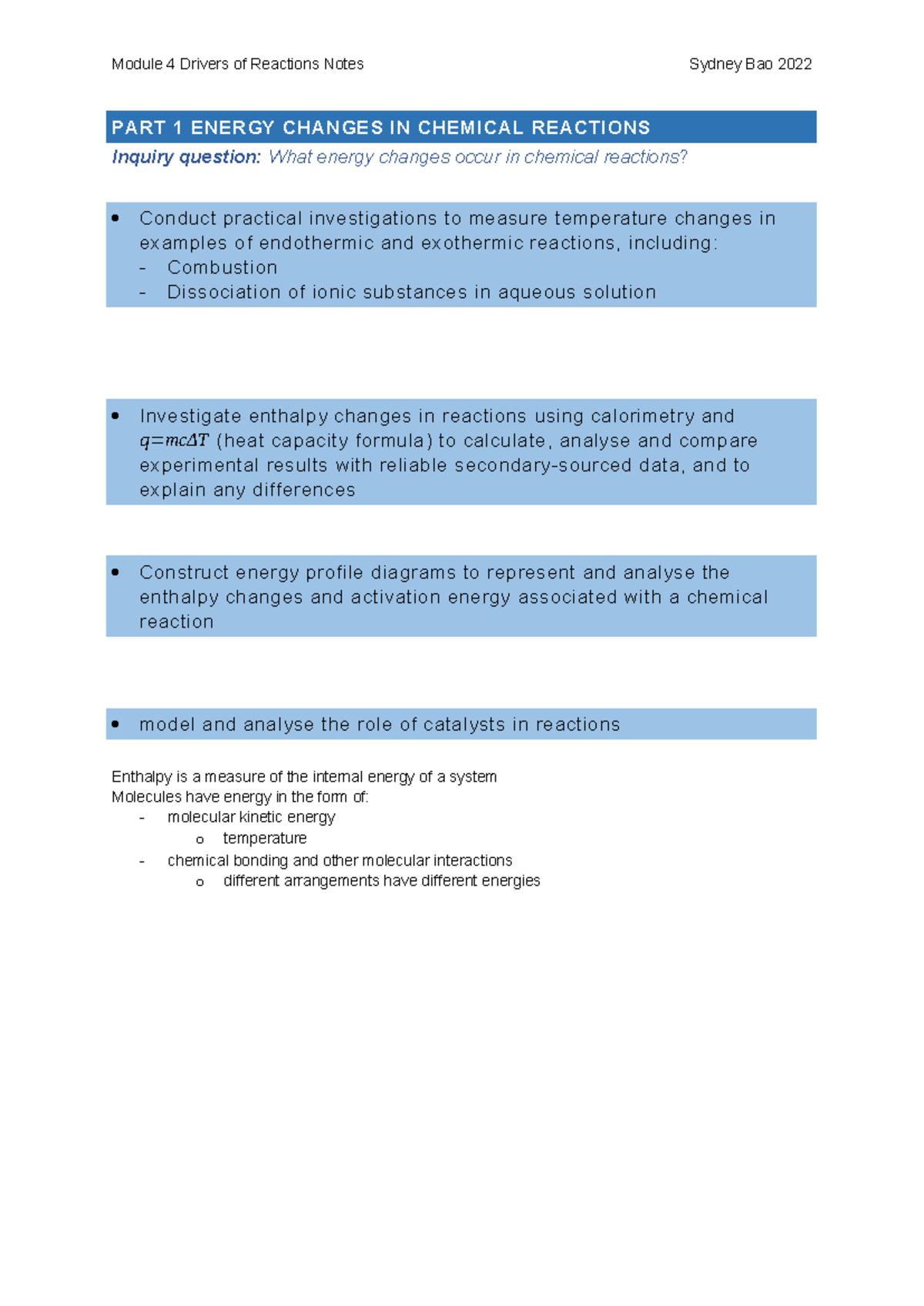 Mod 4 notes - Module 4 Drivers of Reactions Notes Sydney Bao 2022 PART ...