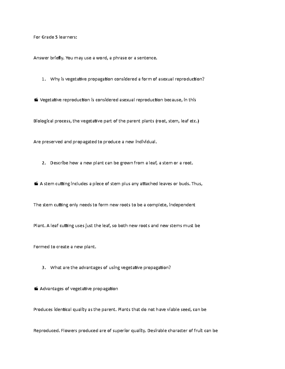Sci 4 - Lectures - For Grade 5 learners: Answer briefly. You may use a ...
