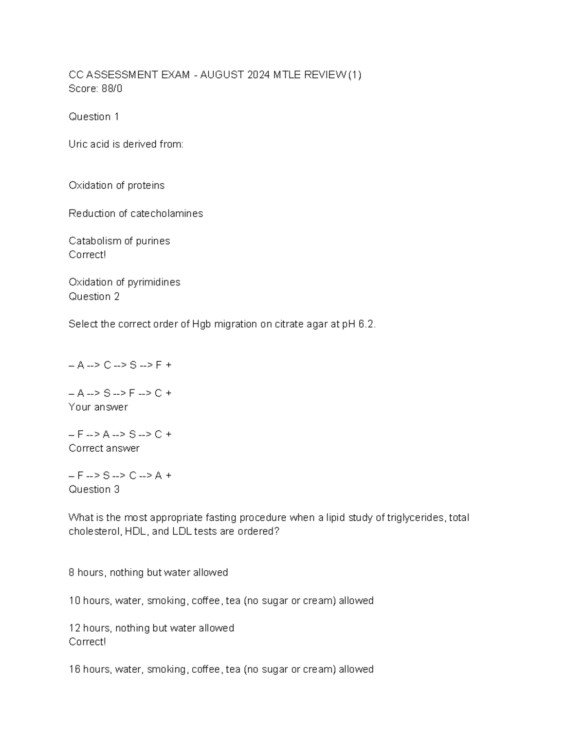 Clinical chemistry - CC ASSESSMENT EXAM - AUGUST 2024 MTLE REVIEW (1 ...