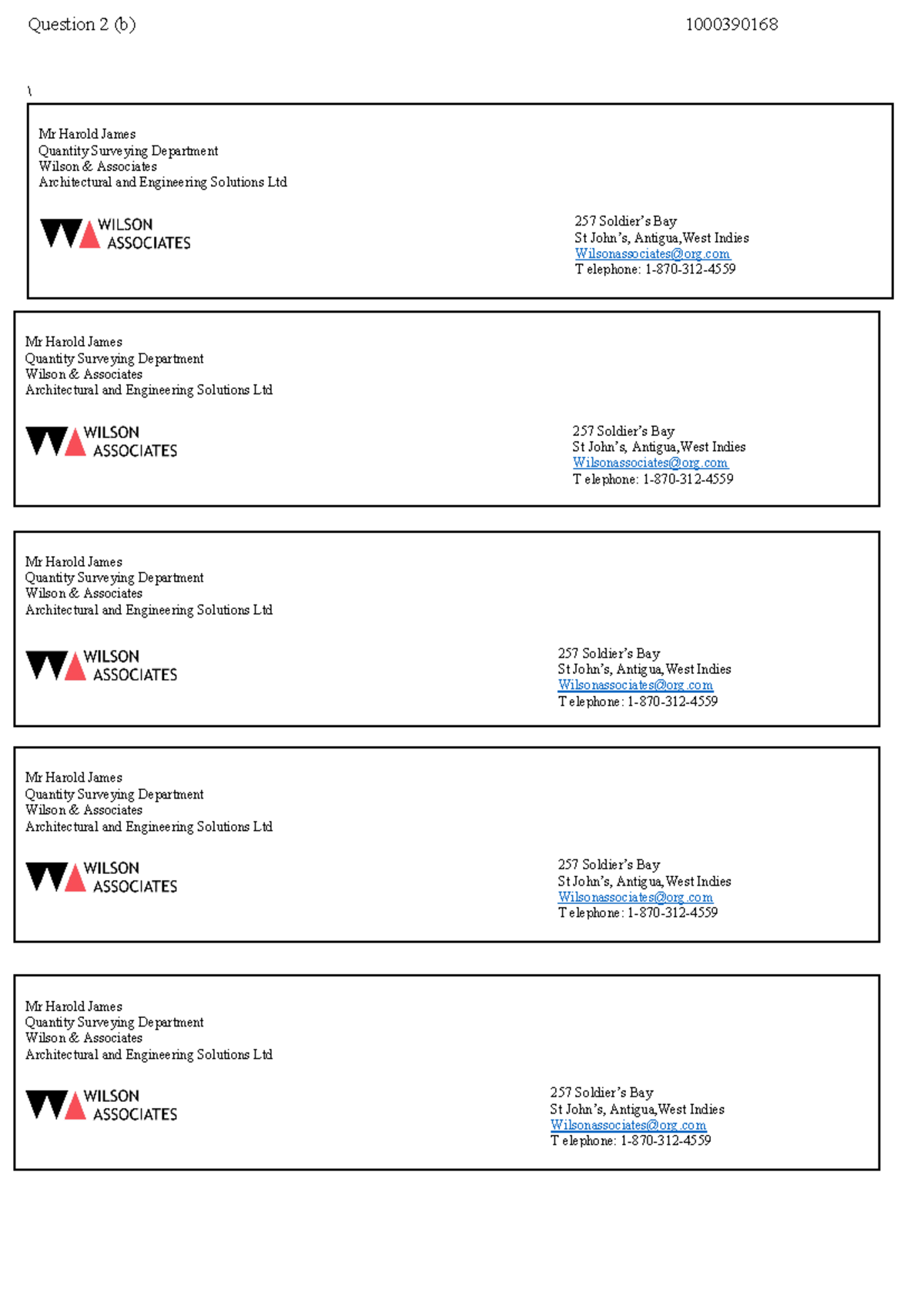 QSD Bus Cards - Question 2 (b) 1000390168 \ Mr Harold James Quantity ...