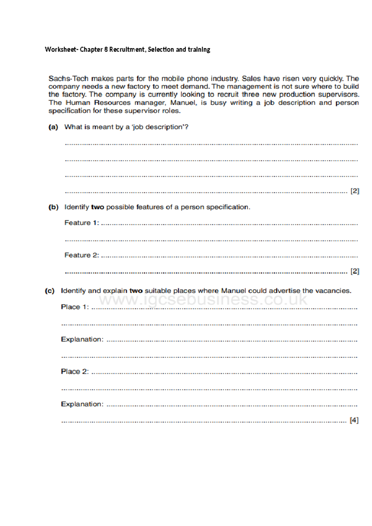 Ch8 - Chapter questions - Business Management SL - Worksheet- Chapter 8 ...