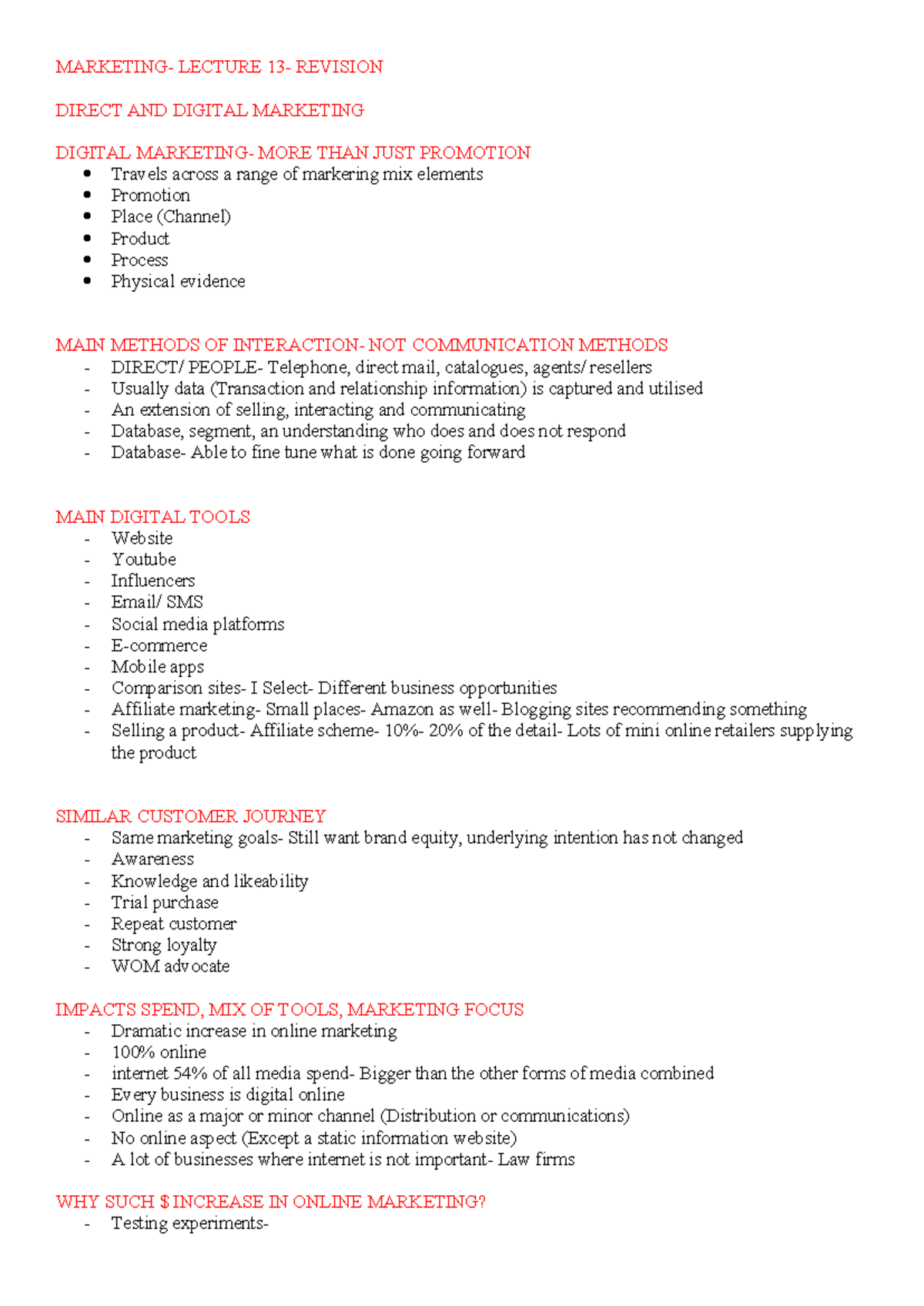 MKTG 1001 LEC 13 - Lecture notes - MARKETING- LECTURE 13- REVISION ...