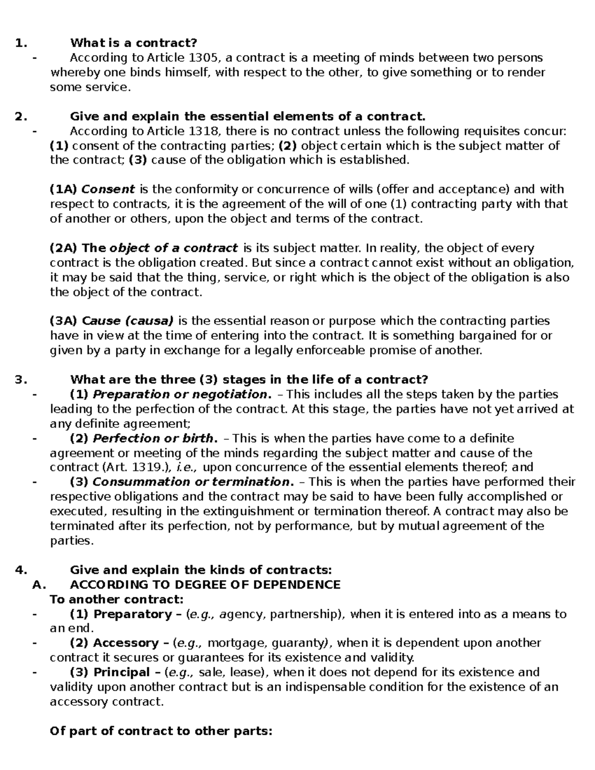 Oblicon ( Contracts) Lecture- Notes - What is a contract? According to ...