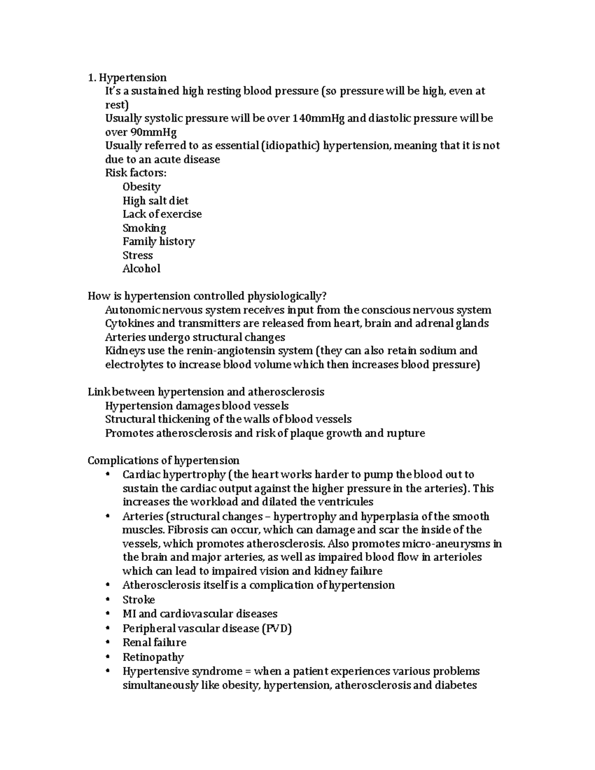 PATH 300, 14 - Lecture notes 14 - Hypertension It’s a sustained high ...