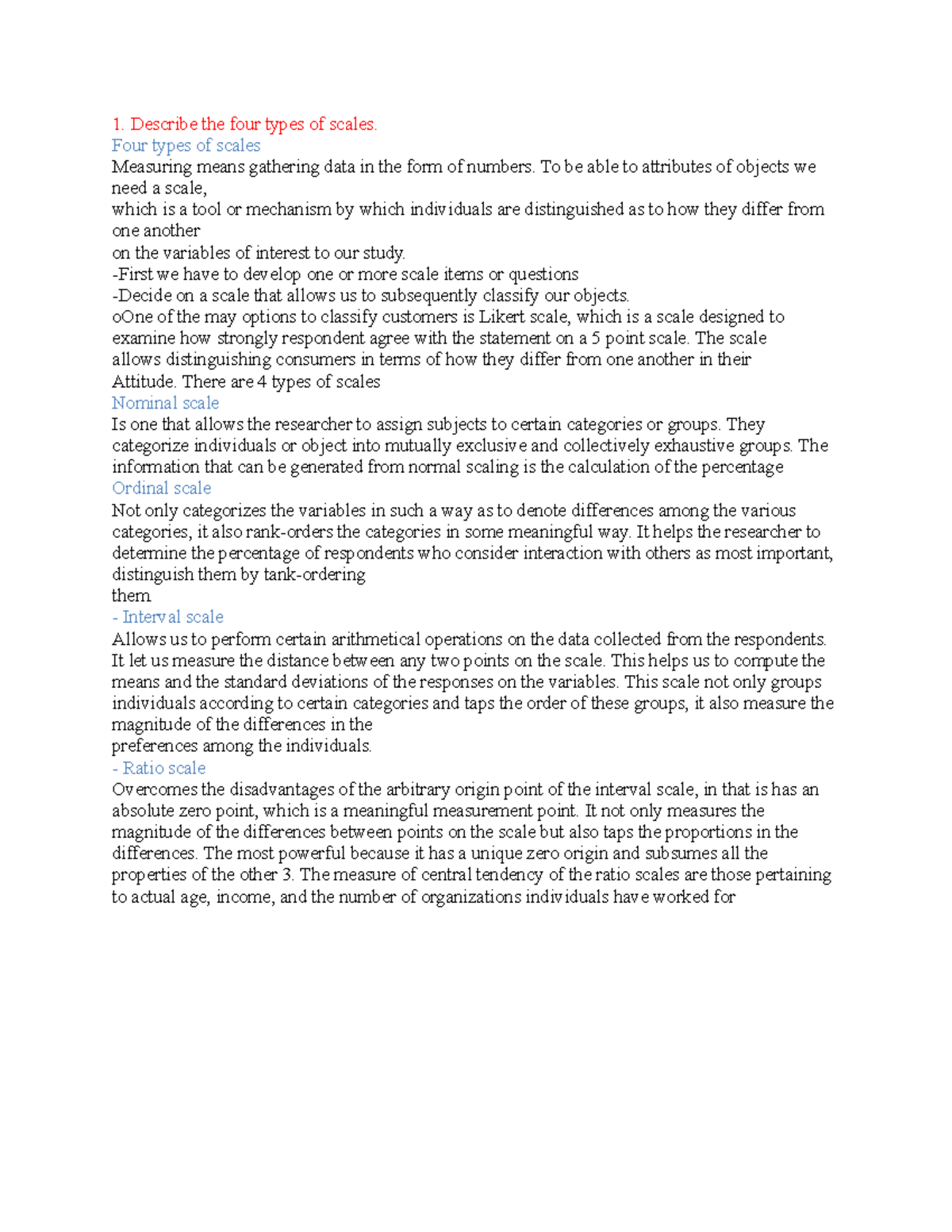 Describe the four types of scales - Four types of scales Measuring ...