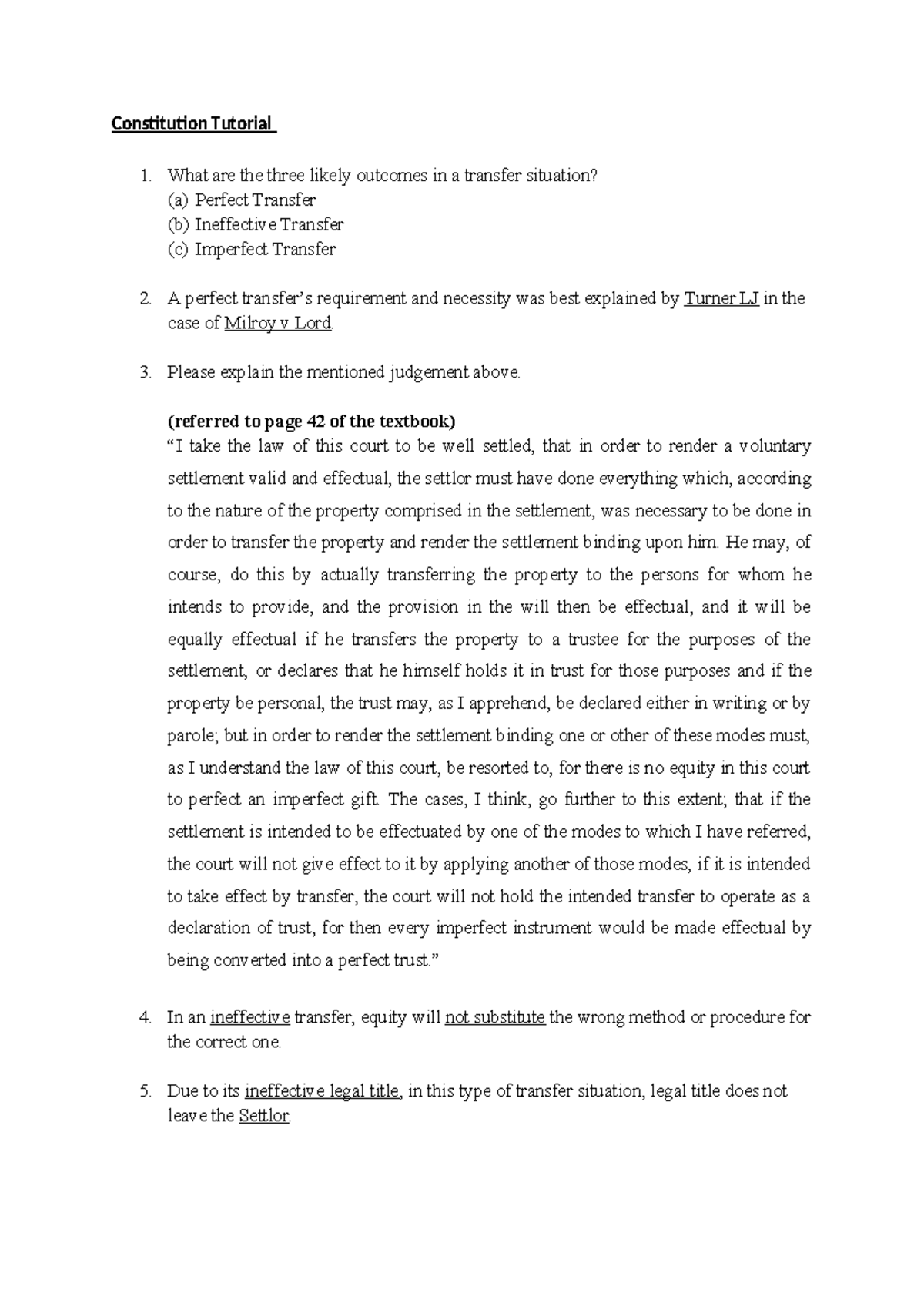 Equity & Trusts - Constitution Tutorial 3 - Constitution Tutorial 1 ...