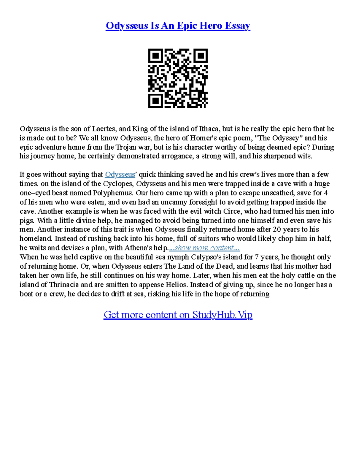 Odysseus Epic Hero Essay - Odysseus Is An Epic Hero Essay Odysseus is ...