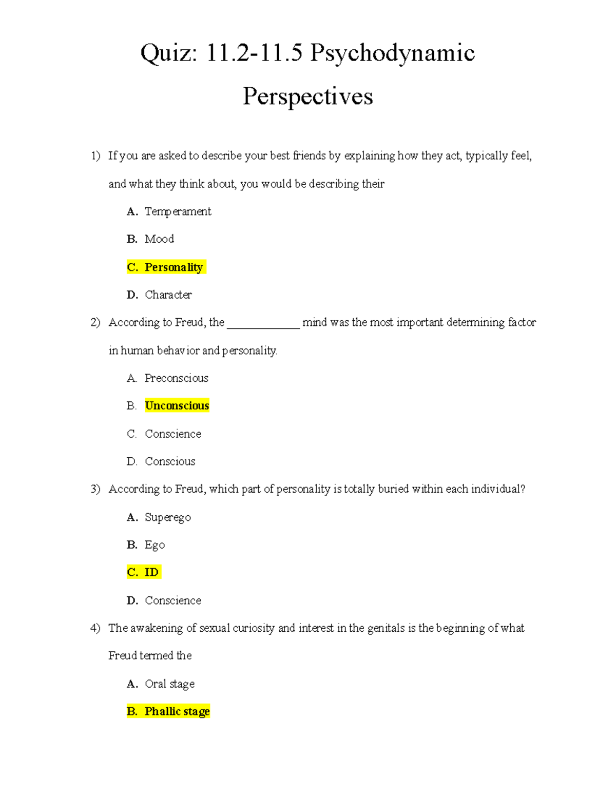 Quiz 11.2-11.5 Psychodynamic Perspectives - Quiz: 11.2-11 Psychodynamic ...