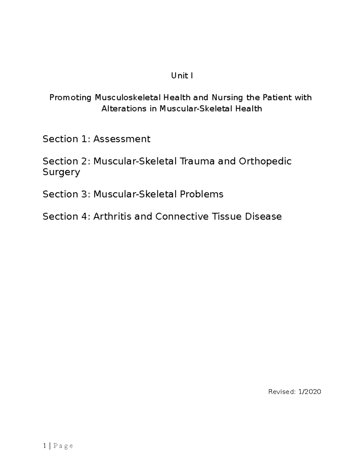 2020 Unit I Musc-Skel Outline - Unit I Promoting Musculoskeletal Health ...