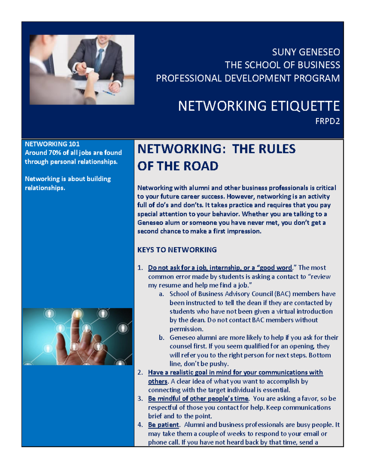 Networking Etiquette for social interaction - SUNY GENESEO THE SCHOOL ...