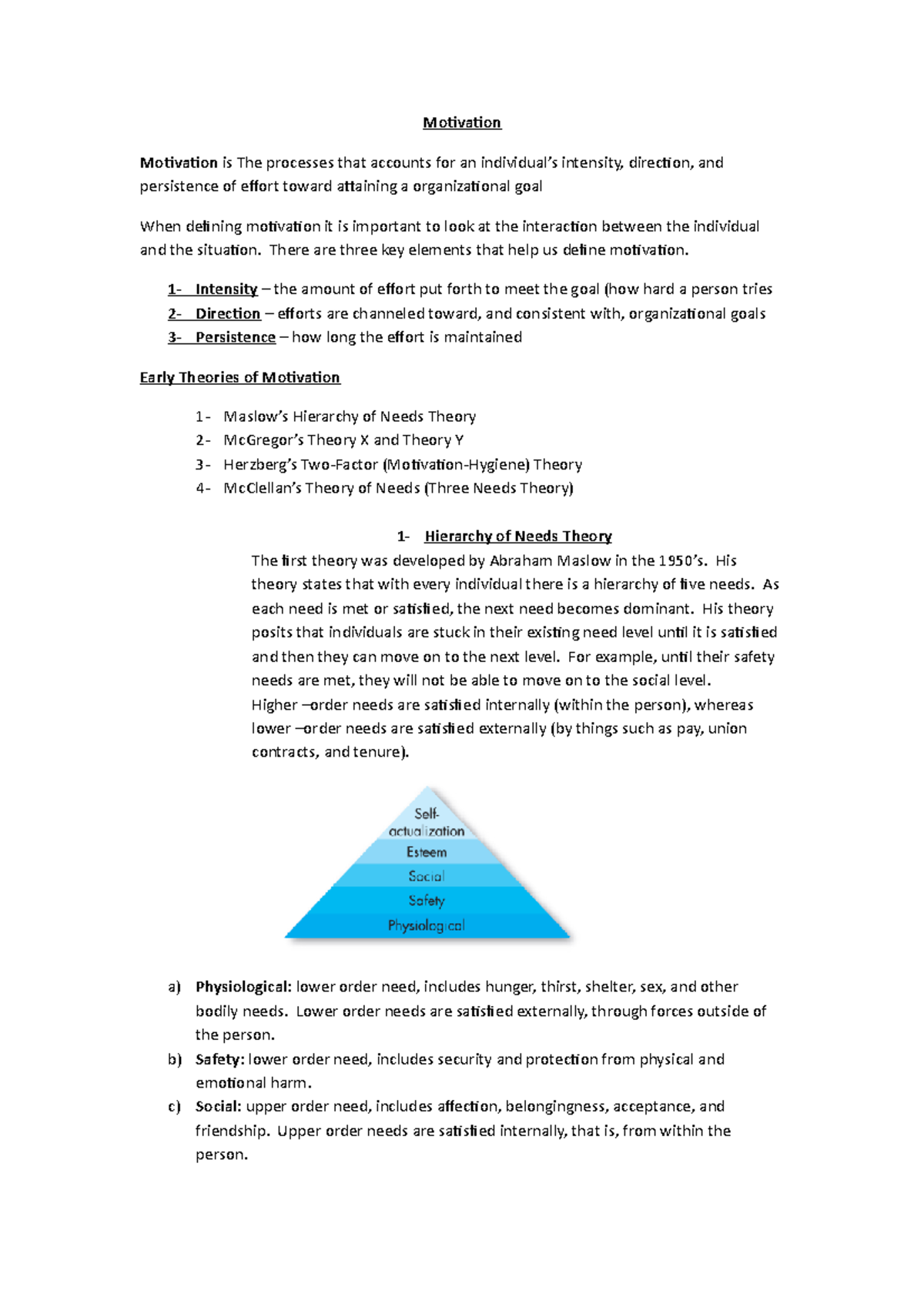 Motivation - Lecture notes 4 - Motivation Motivation is The processes ...