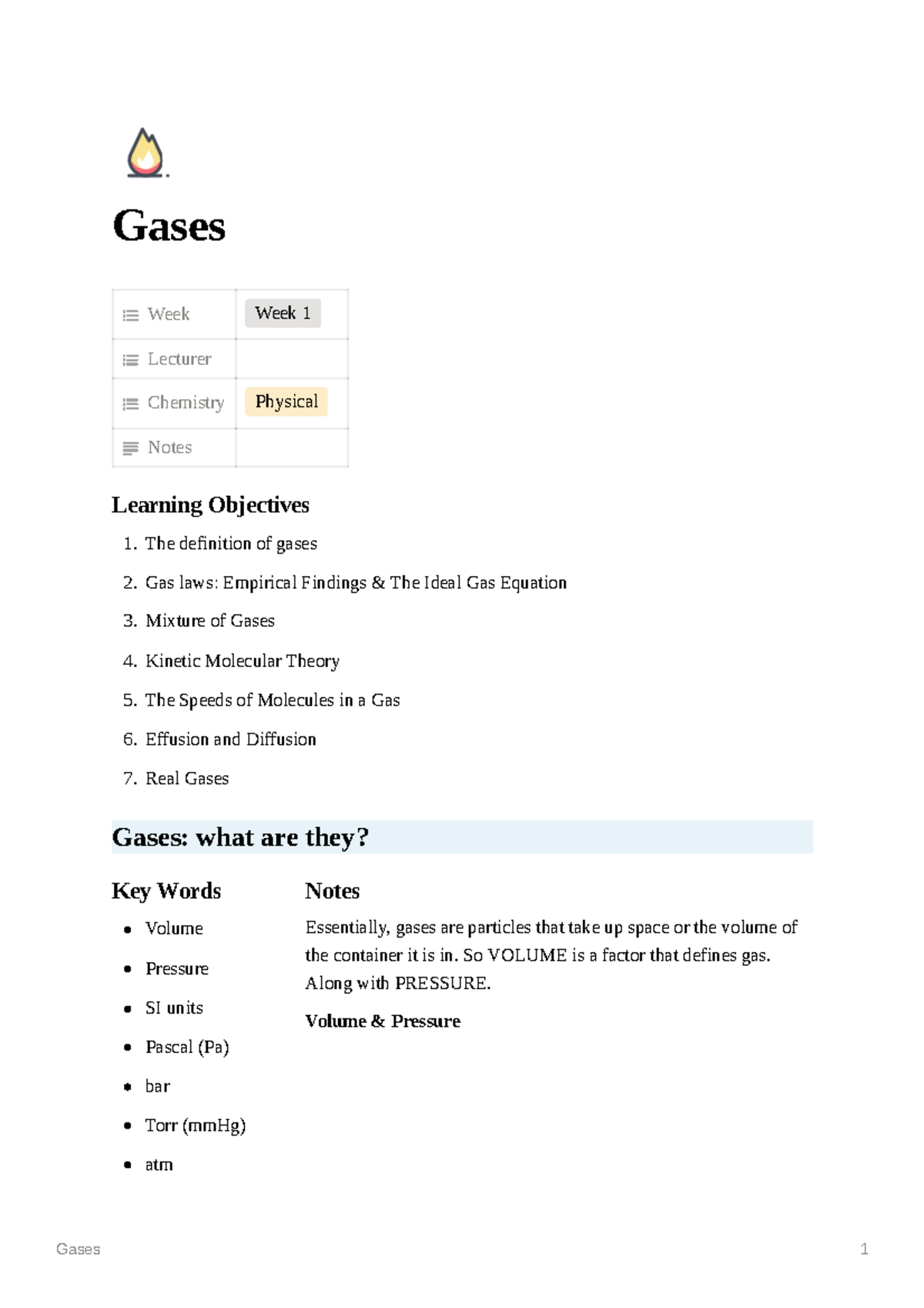 CHEM10003 - Gas Notes - Semester 1, 2021 - Gases Week Week 1 Lecturer ...