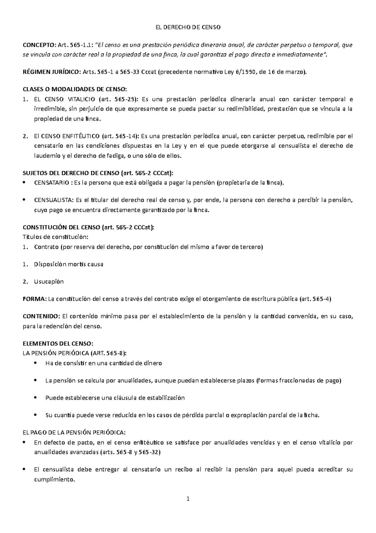 EL Derecho DE Censo - EL DERECHO DE CENSO CONCEPTO: Art. 565-1: “El ...