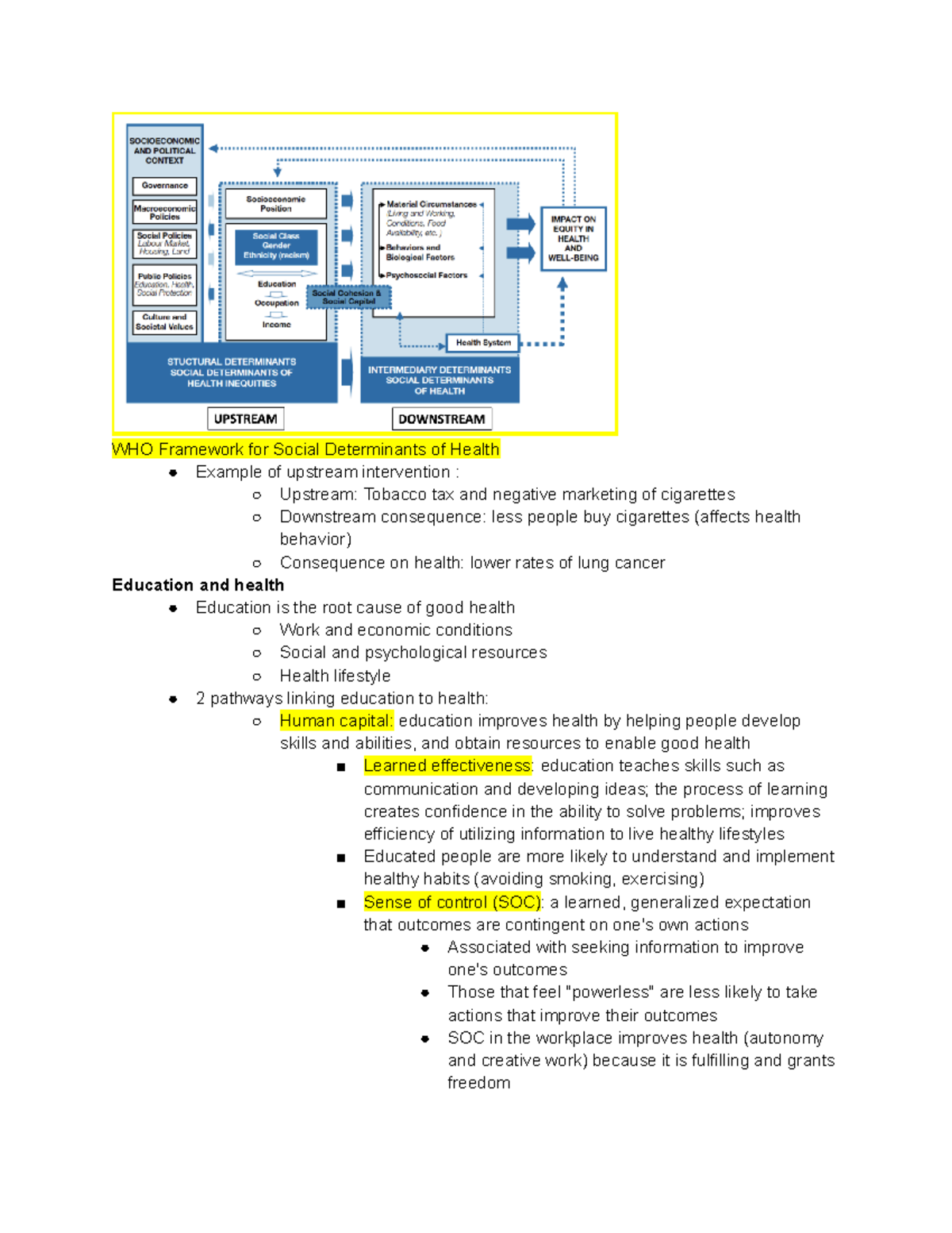 SOC 230-Education and Health - WHO Framework for Social Determinants of ...