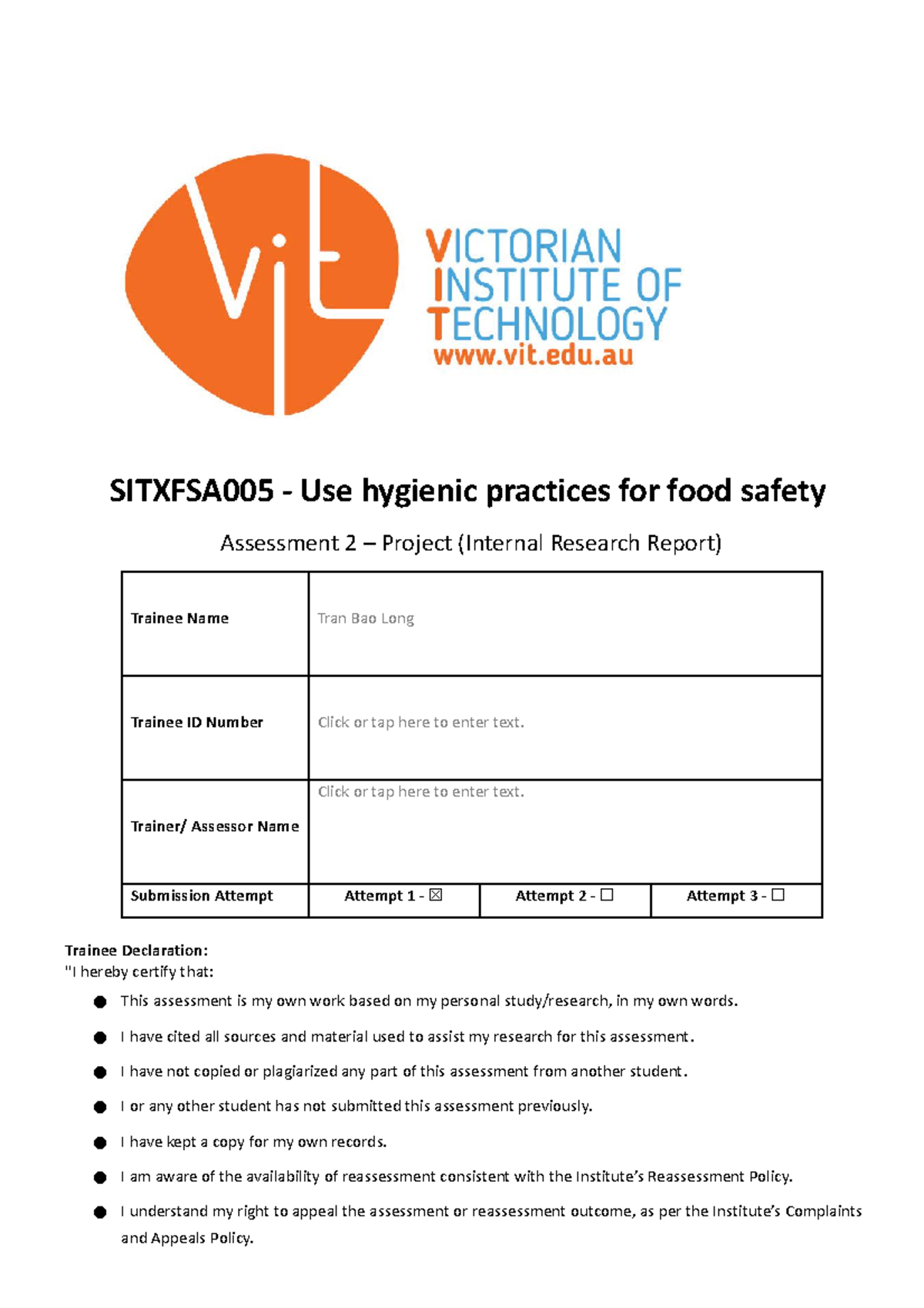 Sitxfsa 005 Assessment 2 - Internal Research Report Template ...