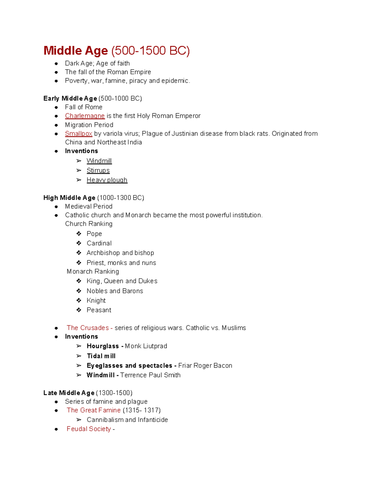 Middle Ages, Renaissance and Industrial Revolution - Middle Age (500 ...