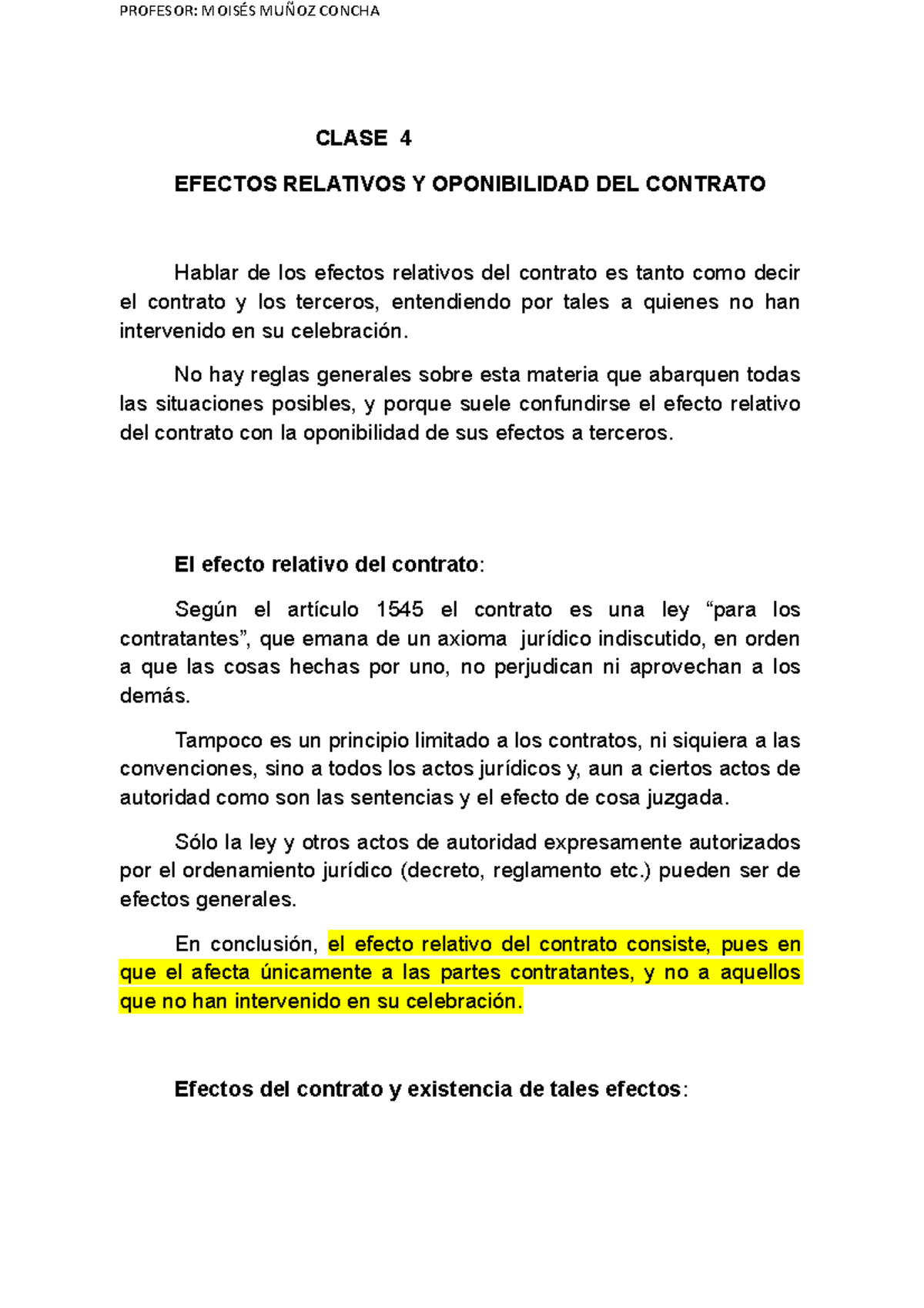 Clase 4 - hghff - CLASE 4 EFECTOS RELATIVOS Y OPONIBILIDAD DEL CONTRATO ...