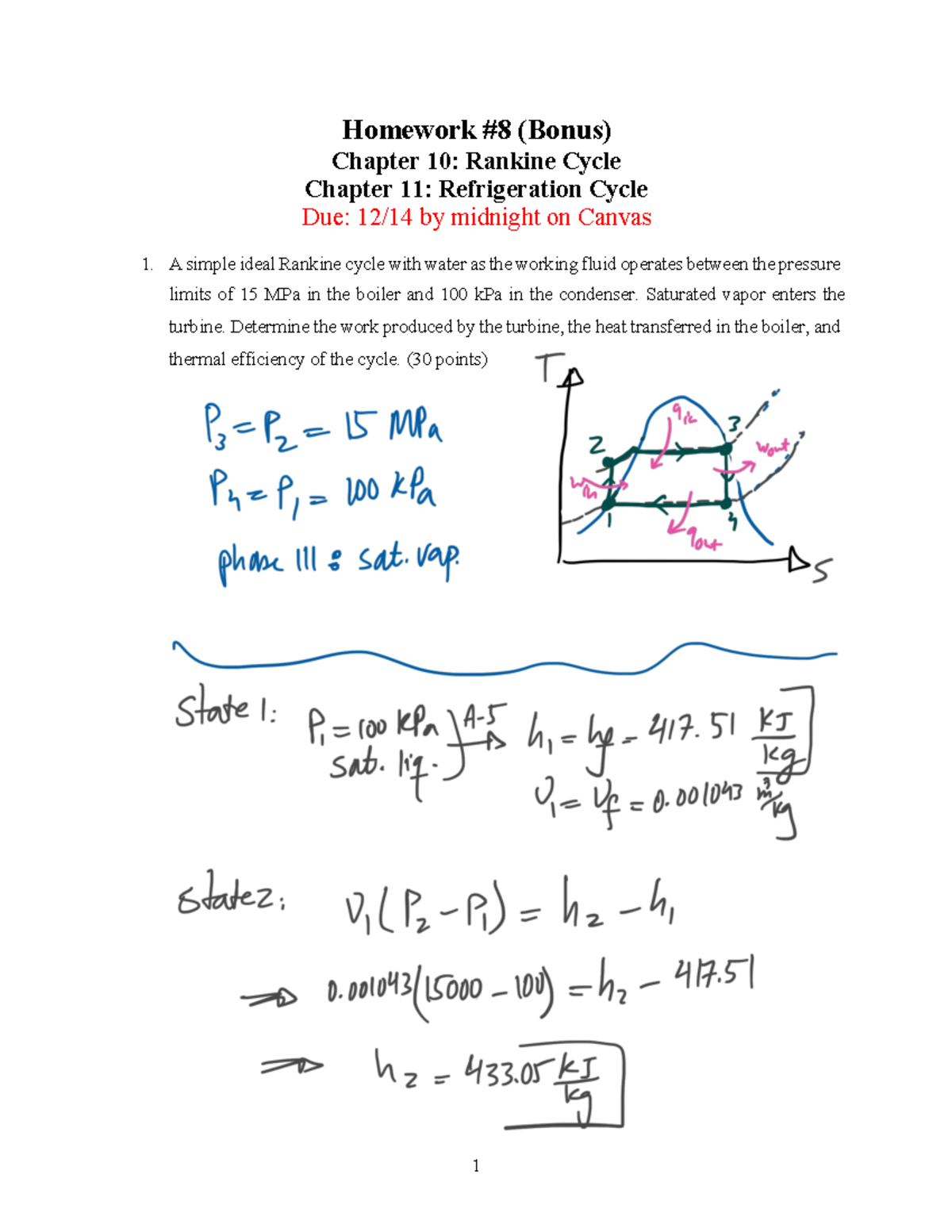 Homework #8 Answers - Homework #8 (Bonus) Chapter 10: Rankine Cycle ...
