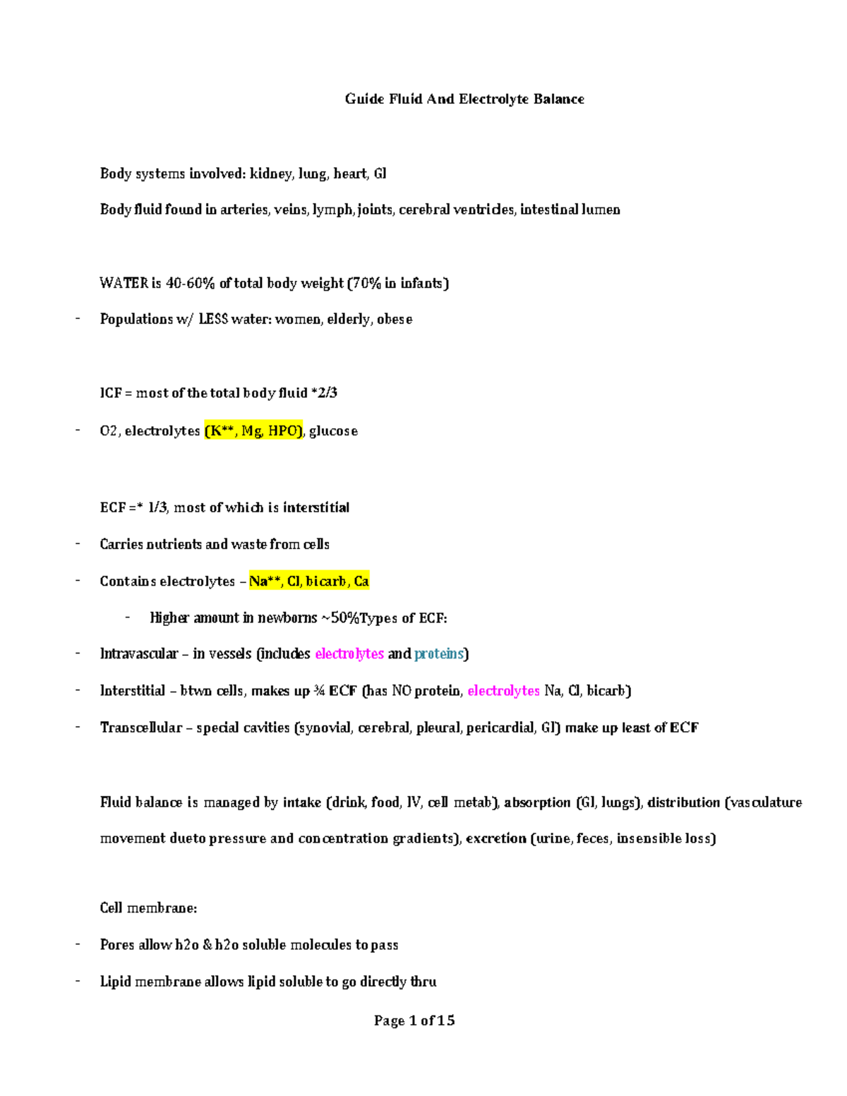 Guide Fluid And Electrolyte Balance - . & BNP ANP – vasodilator BNP ...