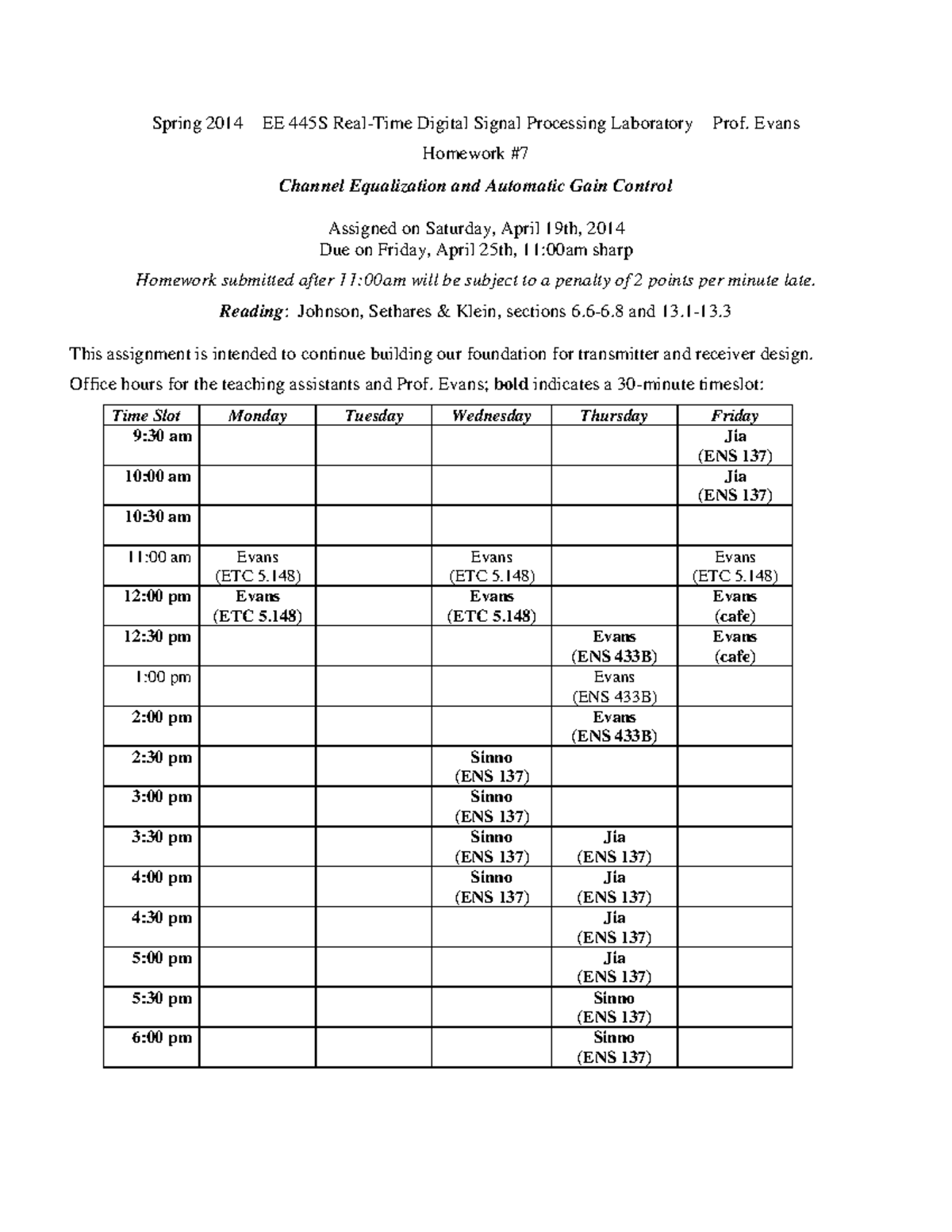 Homework 7 Hw For Dsp Lab Spring 2014 Ee 445s Real Time Digital Signal Processing Laboratory