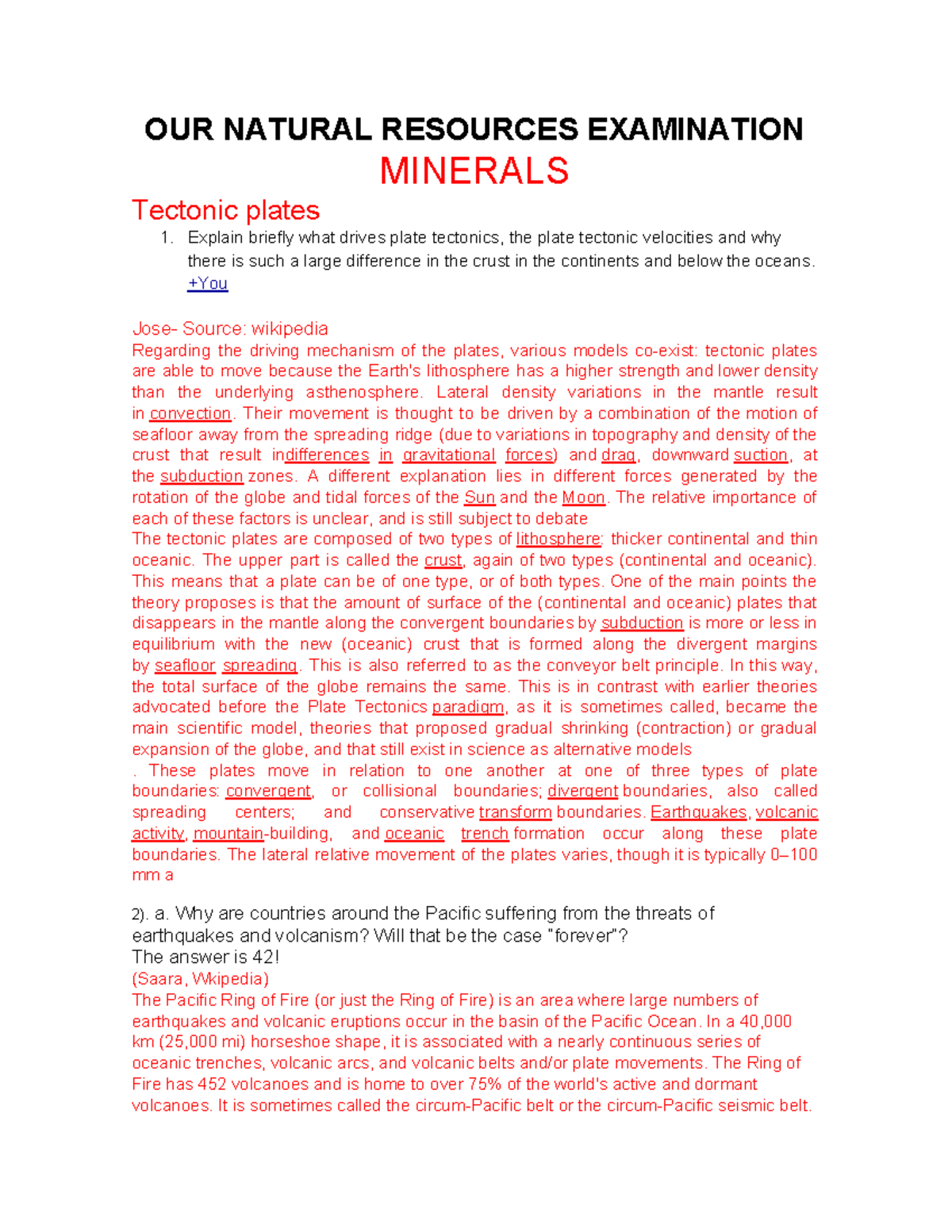 Exam 11 November 2012, questions and answers - Our natural resources ...