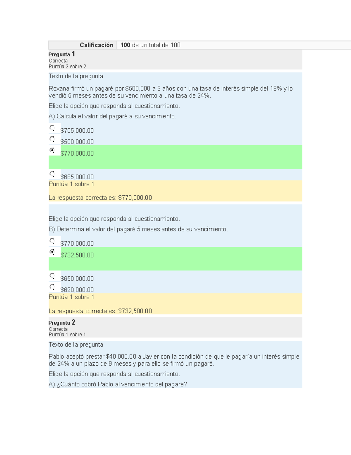 Calificación - examen de estudio - Calificación 100 de un total de 100 ...