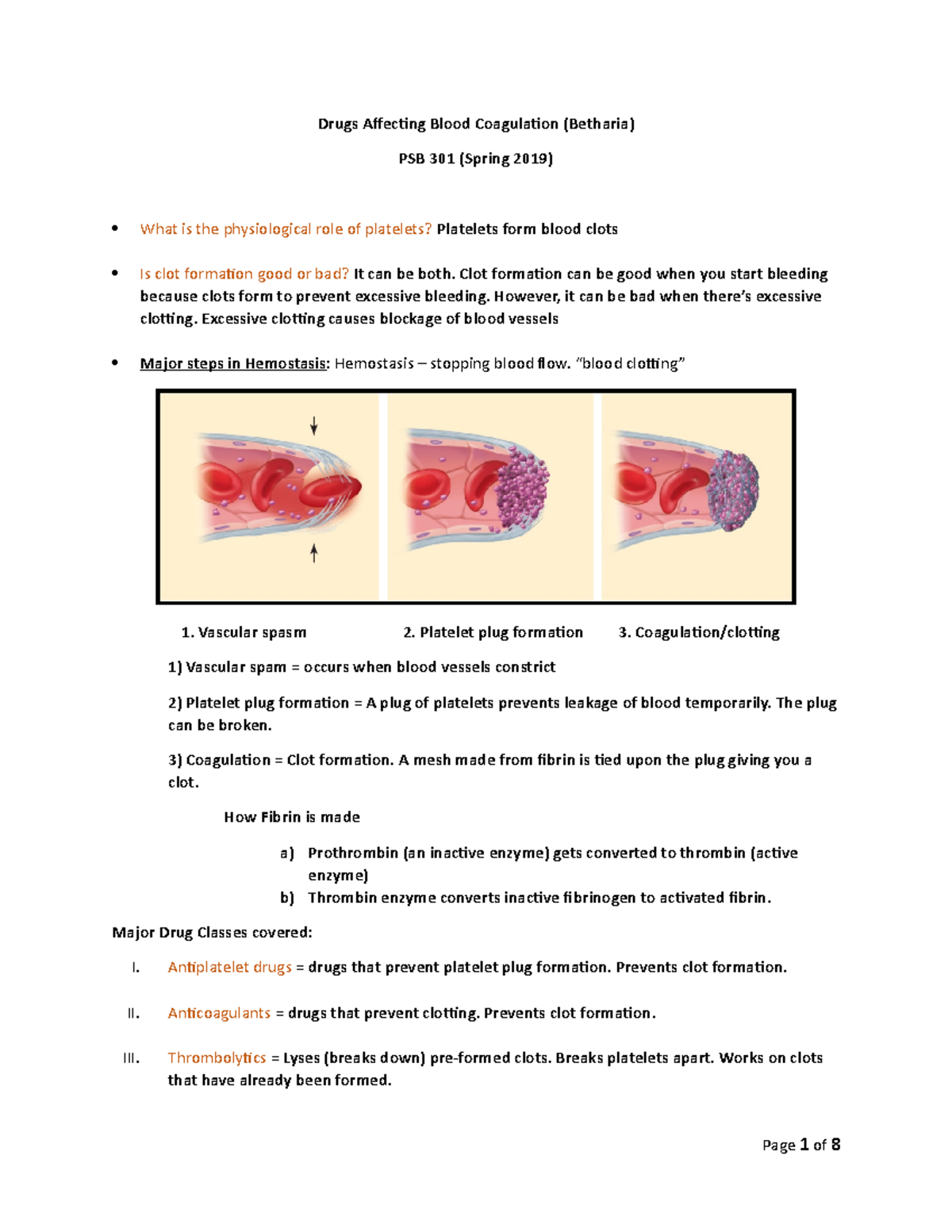 Blood Coagulation Worksheet - Drugs Affecting Blood Coagulation ...
