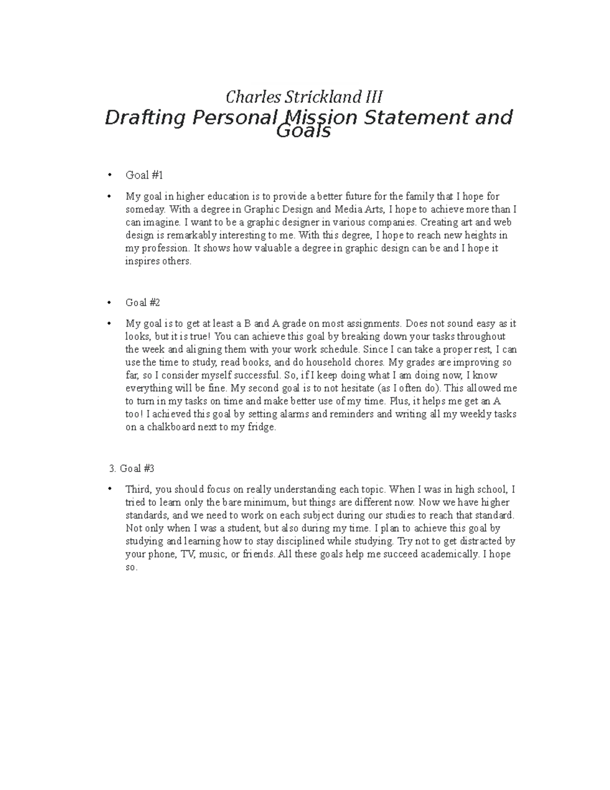 4-2 Activity Drafting Personal Mission Statement and Goals - Charles ...