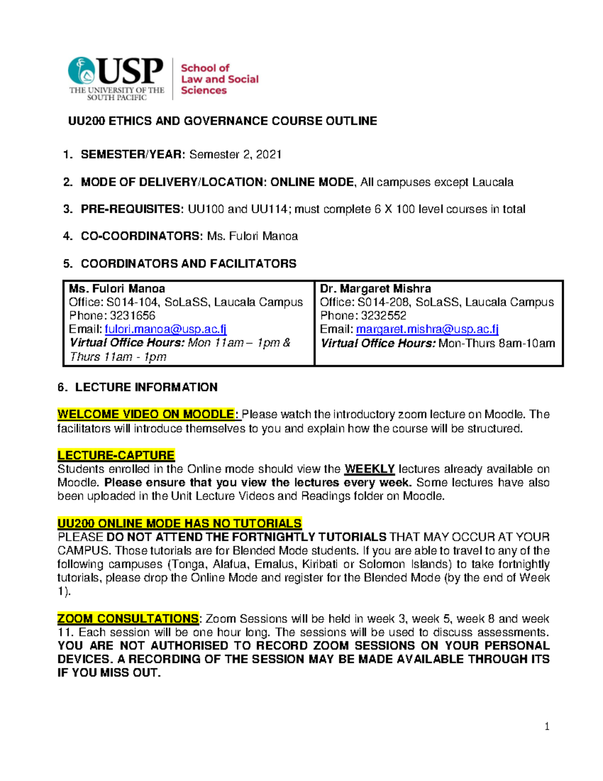 UU200 Online Mode Course Outline Semester 2, 2021 - UU200 ETHICS AND ...