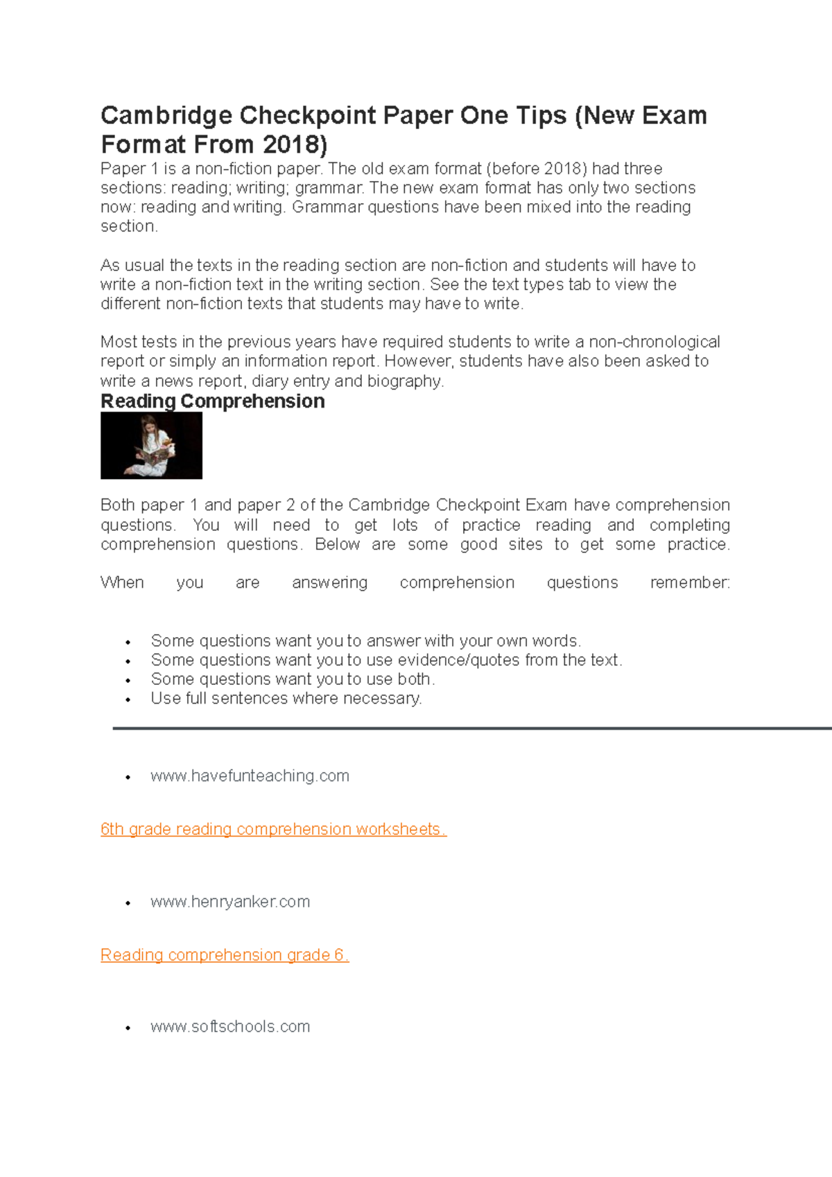 Cambridge Checkpoint Paper One Tips - The old exam format (before 2018 ...