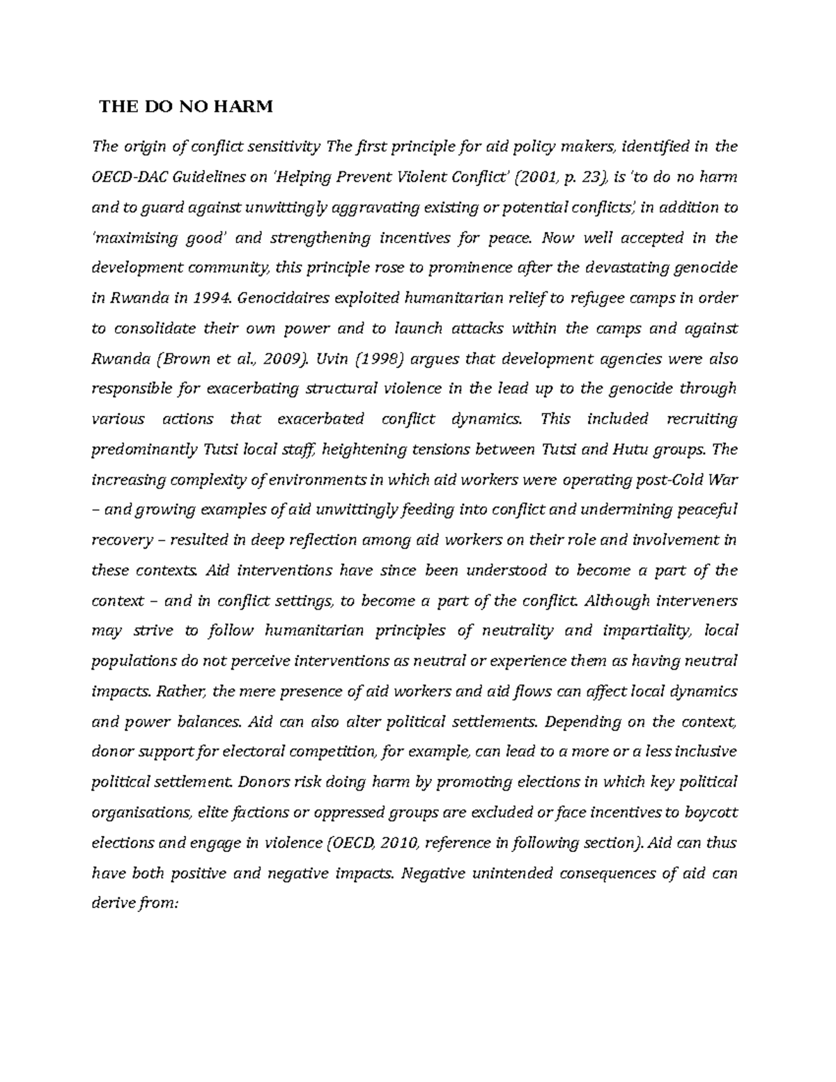 Conflict and The Do no Harm - THE DO NO HARM The origin of conflict ...