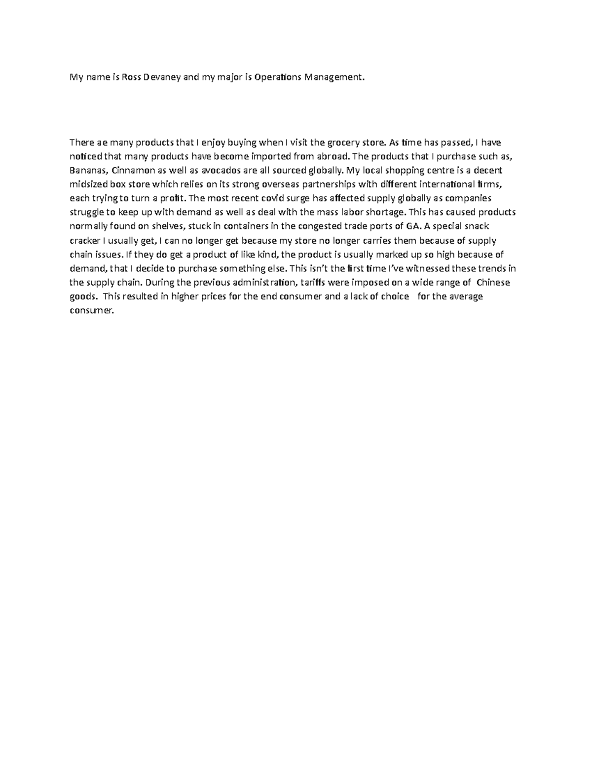 GDB - My name is Ross Devaney and my major is Operations Management ...