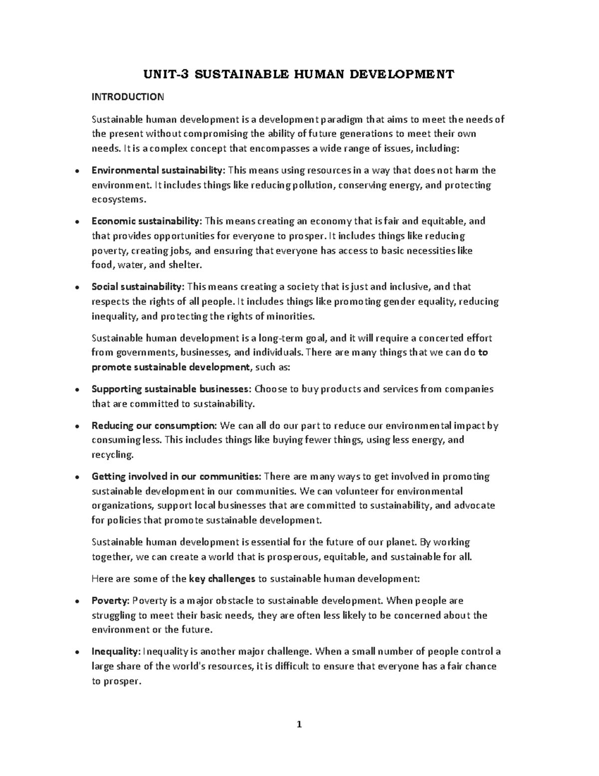 Sustainable Human Development - 1 UNIT-3 SUSTAINABLE HUMAN DEVELOPMENT ...