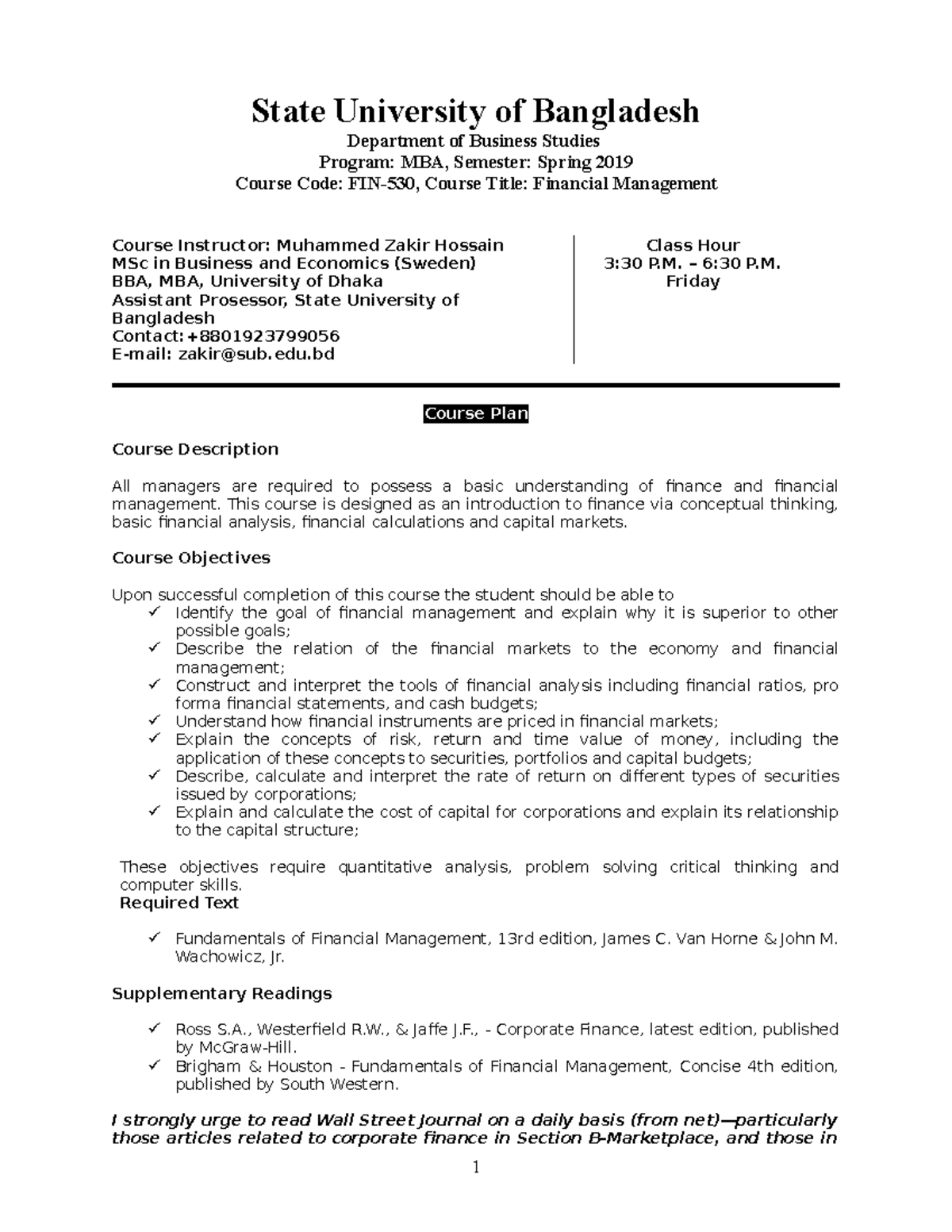 Course Outline FM MBA - 1. Capital budgeting (deciding whether to ...