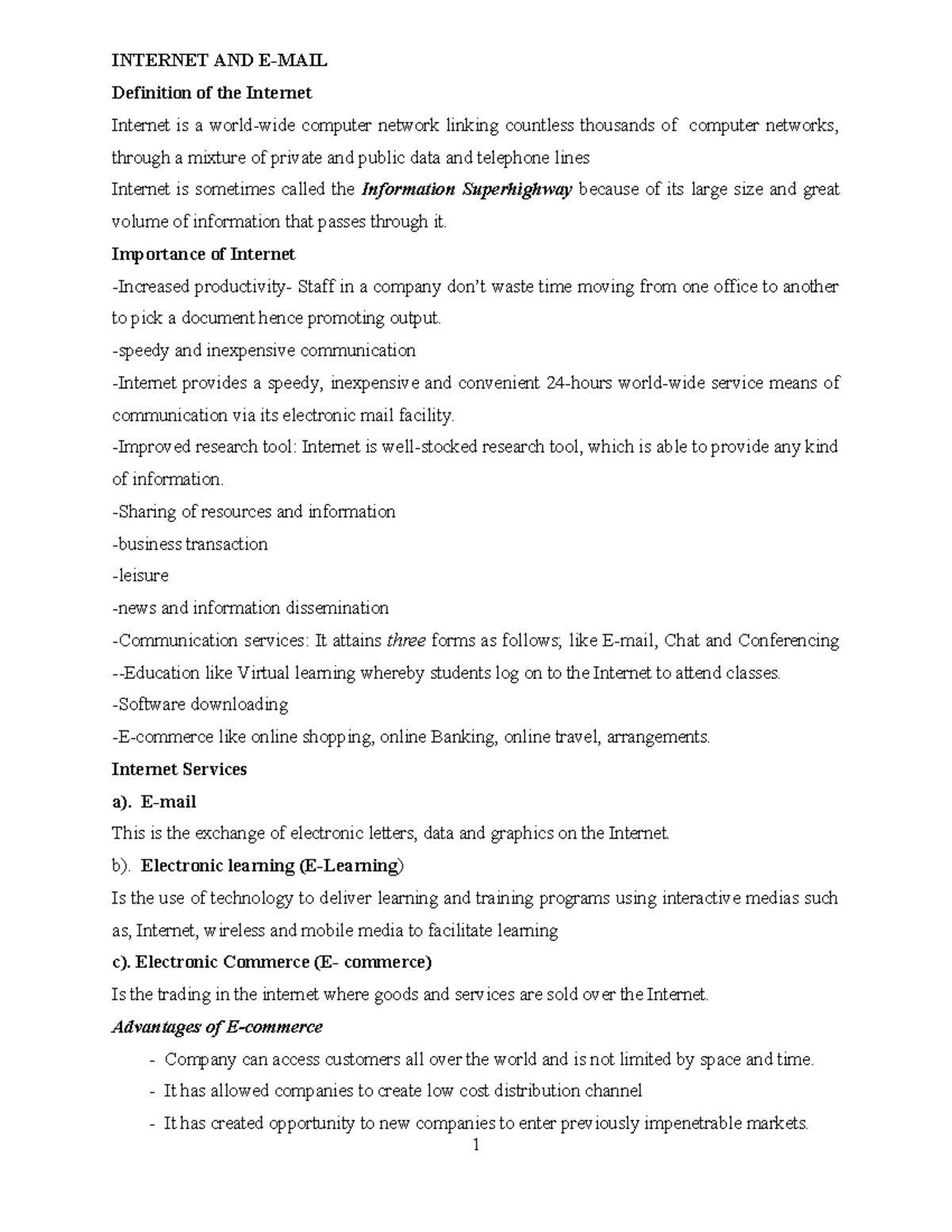 Internet AND WWW - LECTURE NOTES - INTERNET AND E-MAIL Definition of ...