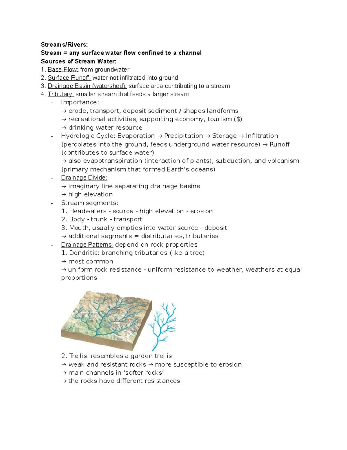 Physical Geology Notes - Streams/Rivers: Stream = any surface water ...